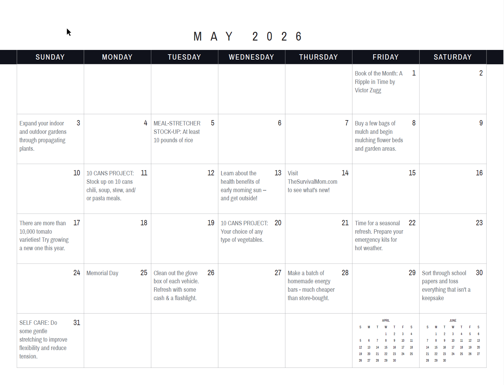 The Survival Mom Life Calendar - The Survival Mom